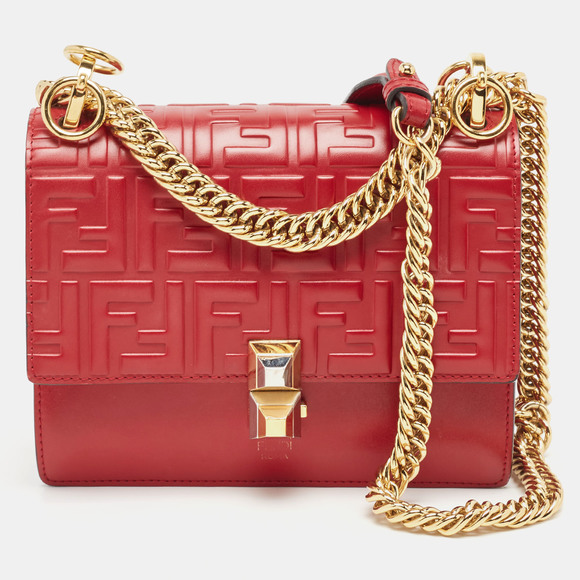 Fendi | Bags | Fendi Red Zucca Embossed Leather Small Kan I Flap ...